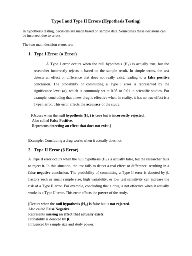 Type I and Type II Errors | PDF | Type I And Type Ii Errors ...