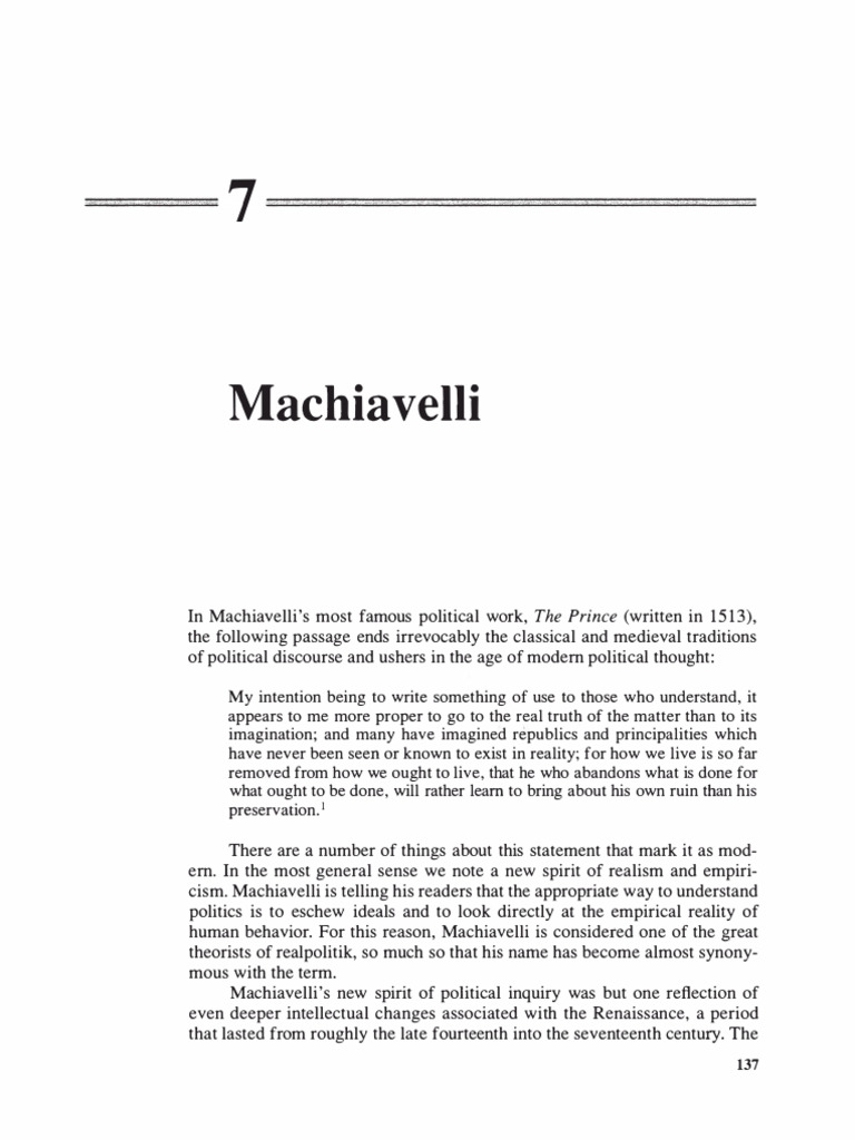 Machiavelli Political Thought | PDF | The Prince | Niccolò Machiavelli