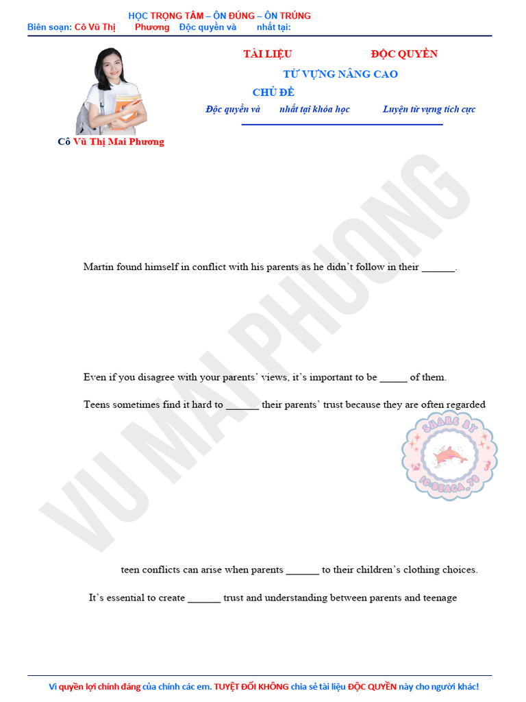 Bài 1 Từ vựng chuyên sâu Chủ đề The Generation gap | PDF