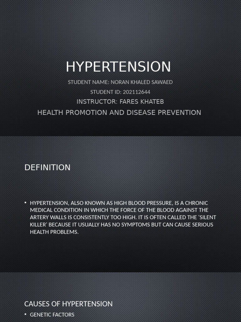 Hypertension: Health Promotion and Disease Prevention | PDF