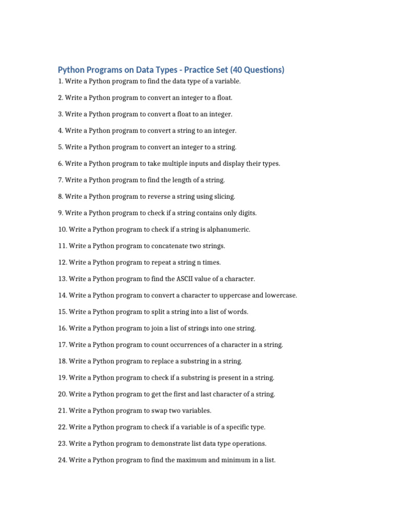 Python DataType Practice Programs | PDF | String (Computer Science ...