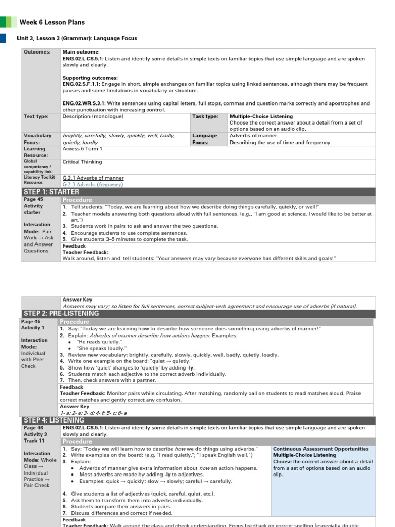 Adverbs of Manner Lesson Plan | PDF | English Language | Adverb