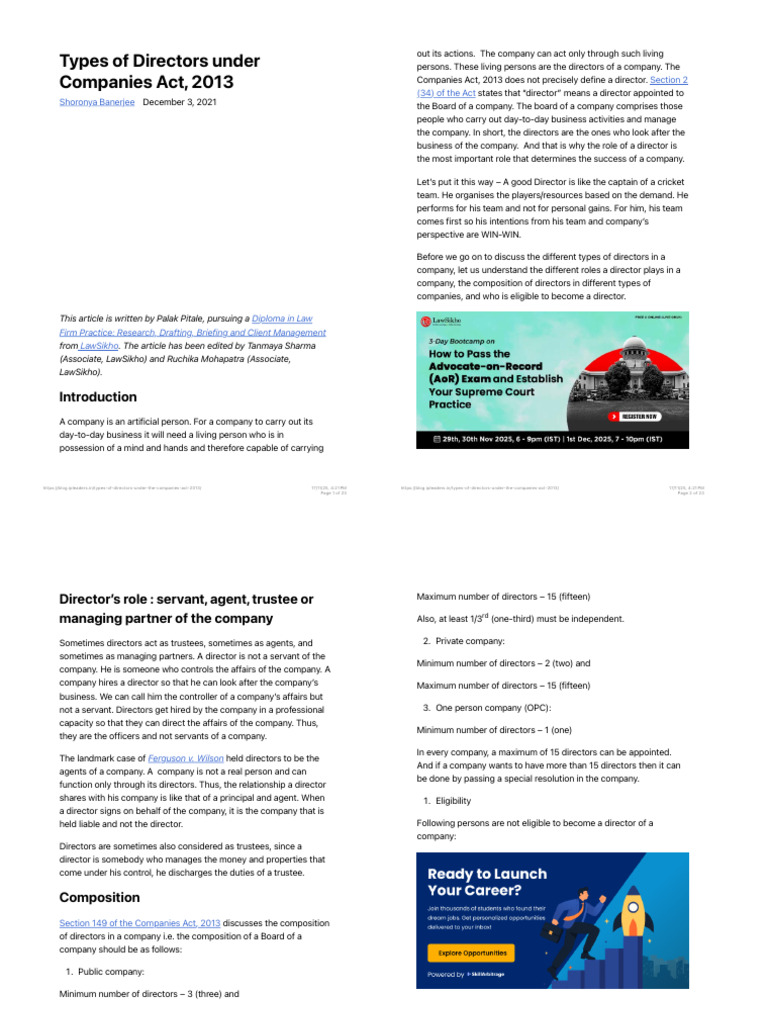 Types of Directors in Companies Act 2013 | PDF | Board Of Directors ...