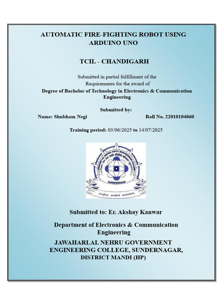 Shubham Internship Report Final 1 | PDF | Arduino | Embedded System