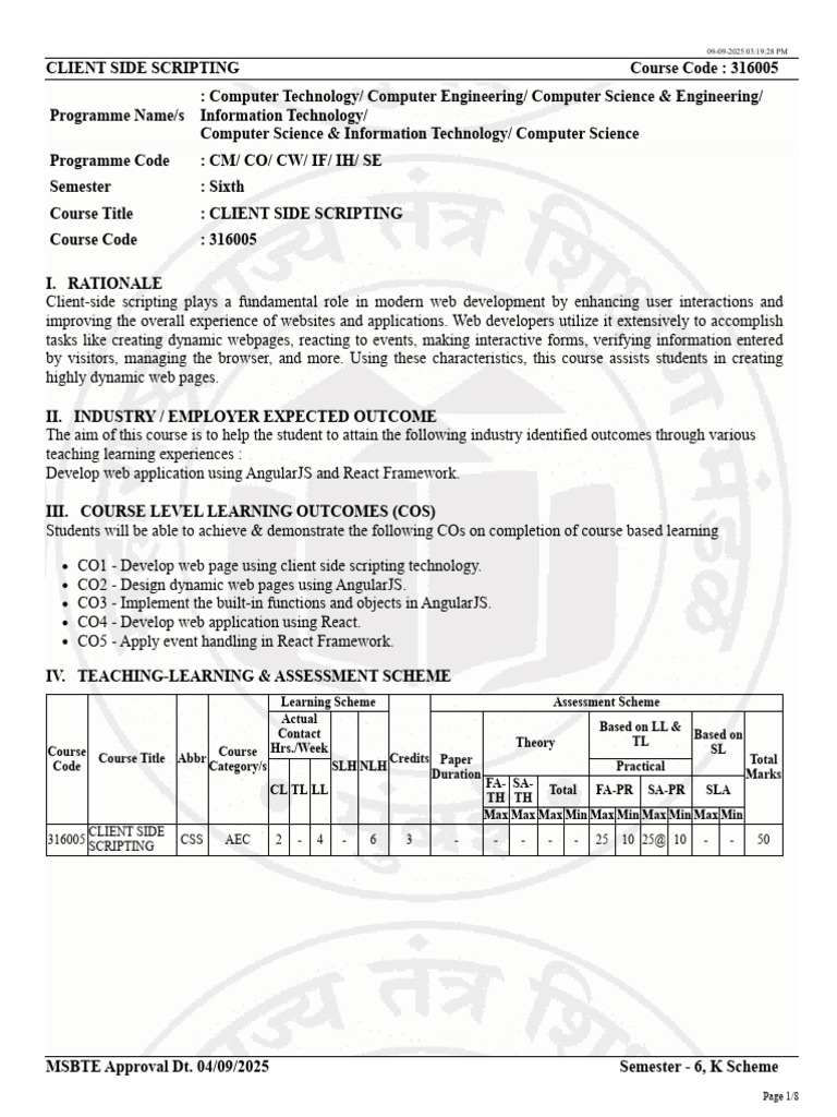 Client-Side Scripting Course Overview | PDF | Angular Js | Dynamic Web Page