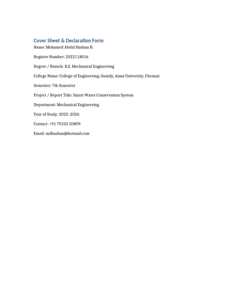 Cover Sheet Declaration Form Filled | PDF