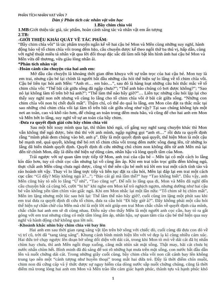 BD HSG MÔN VĂN 7.PHÂN TÍCH NHÂN VẬT | PDF