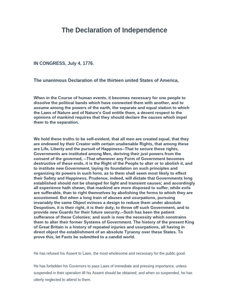 Copy of the Declaration of Independence | PDF | United States ...