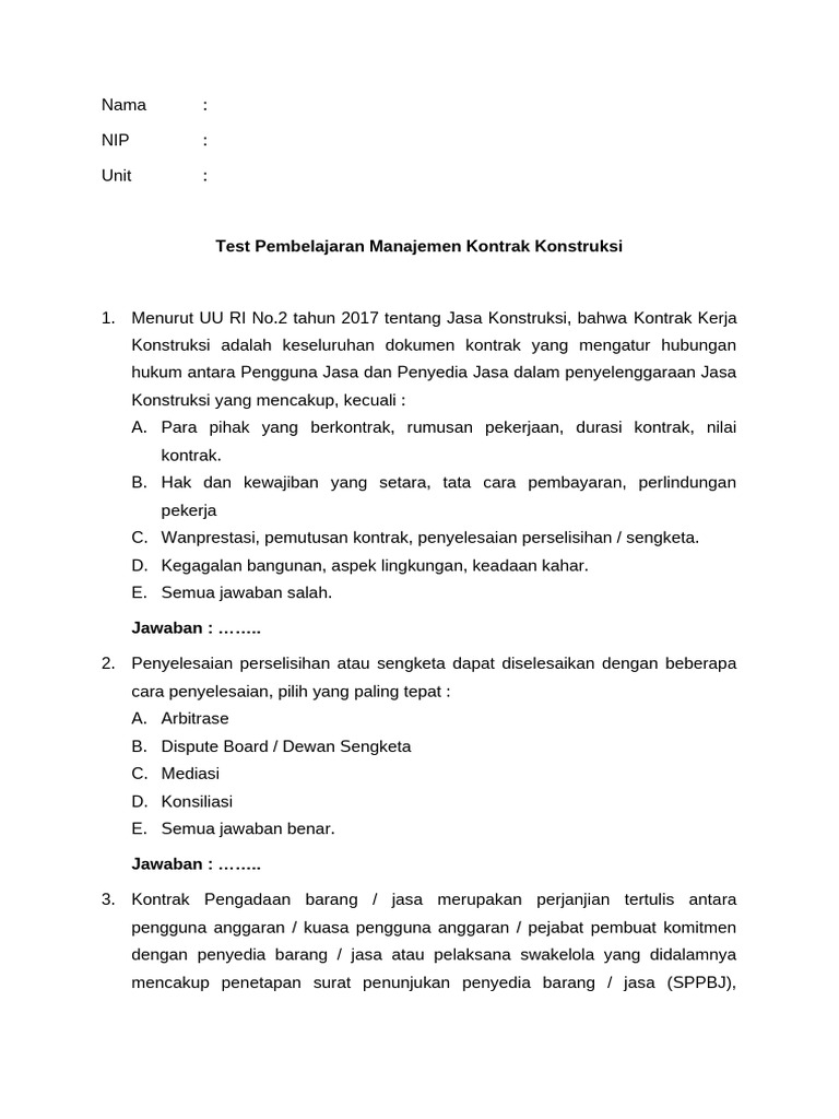 Ujian Manajemen Kontrak Konstruksi_upload 4 | PDF