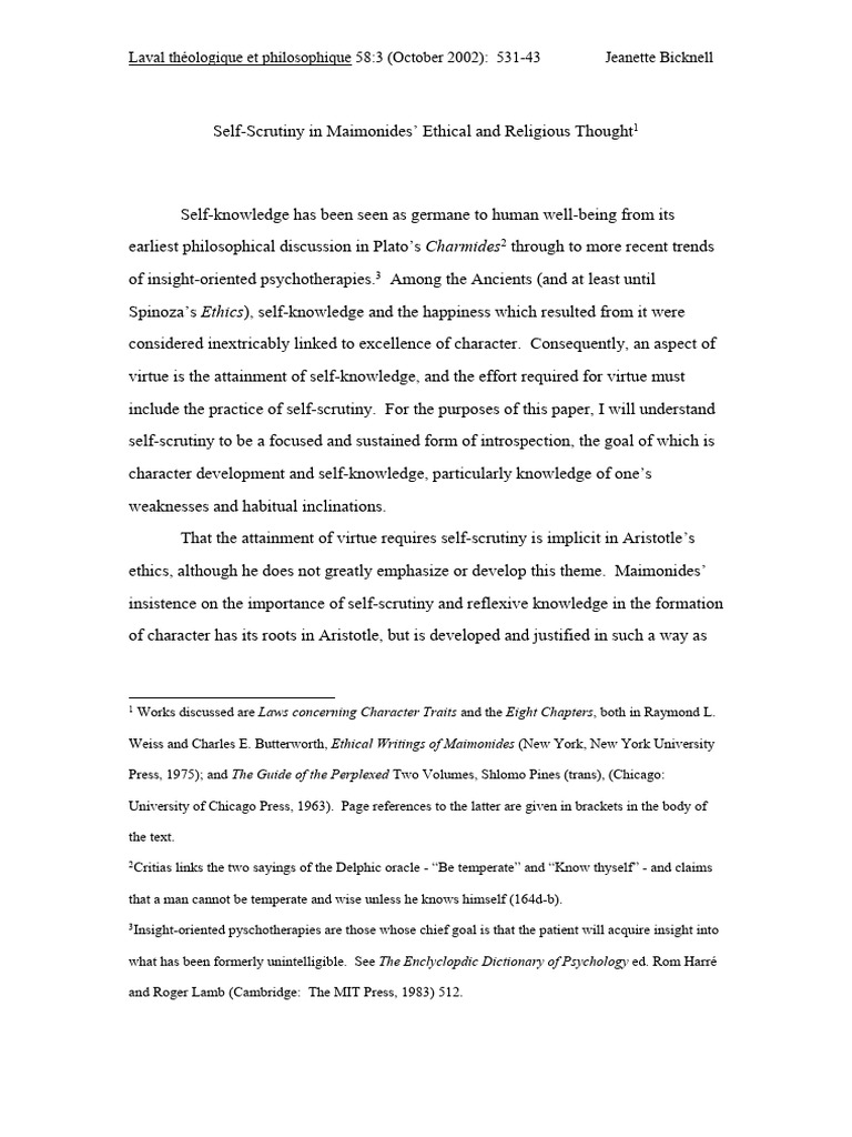 Self-Scrutiny in Maimonides Ethical and Religious Thought | PDF ...