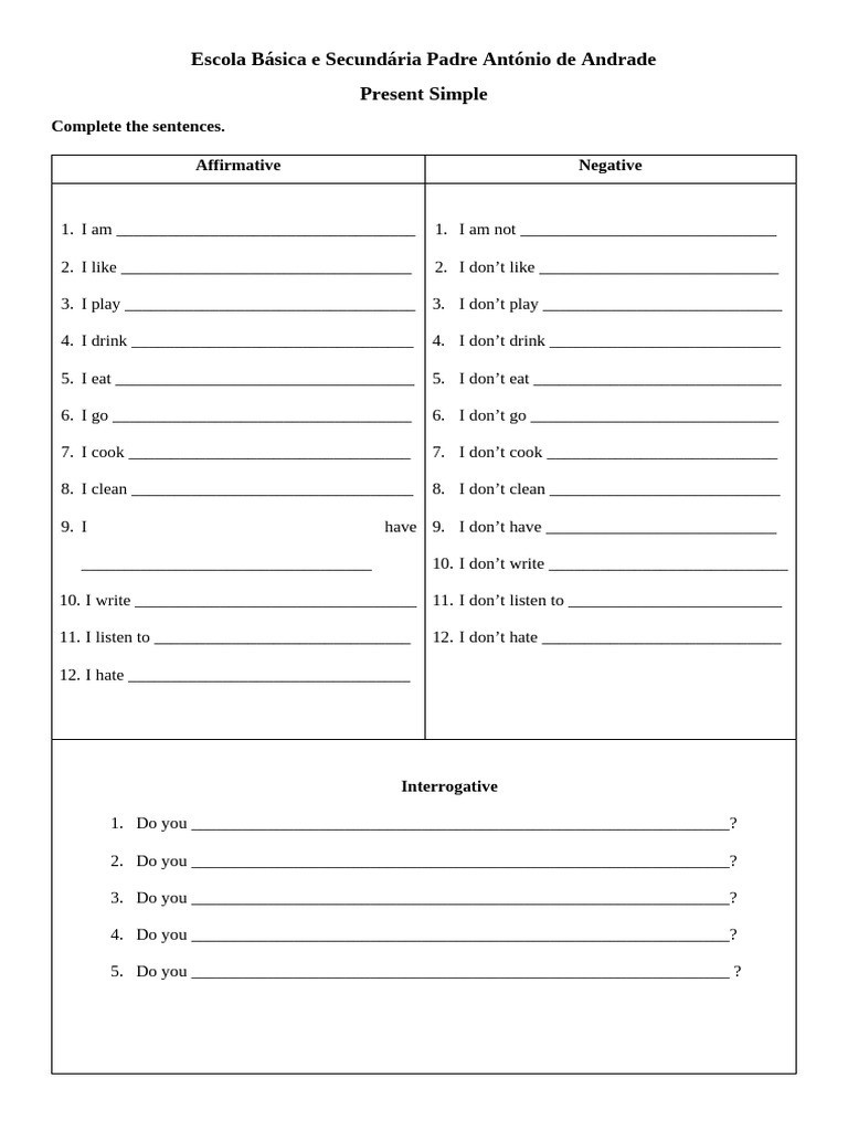 Worksheet - Present Simple | PDF