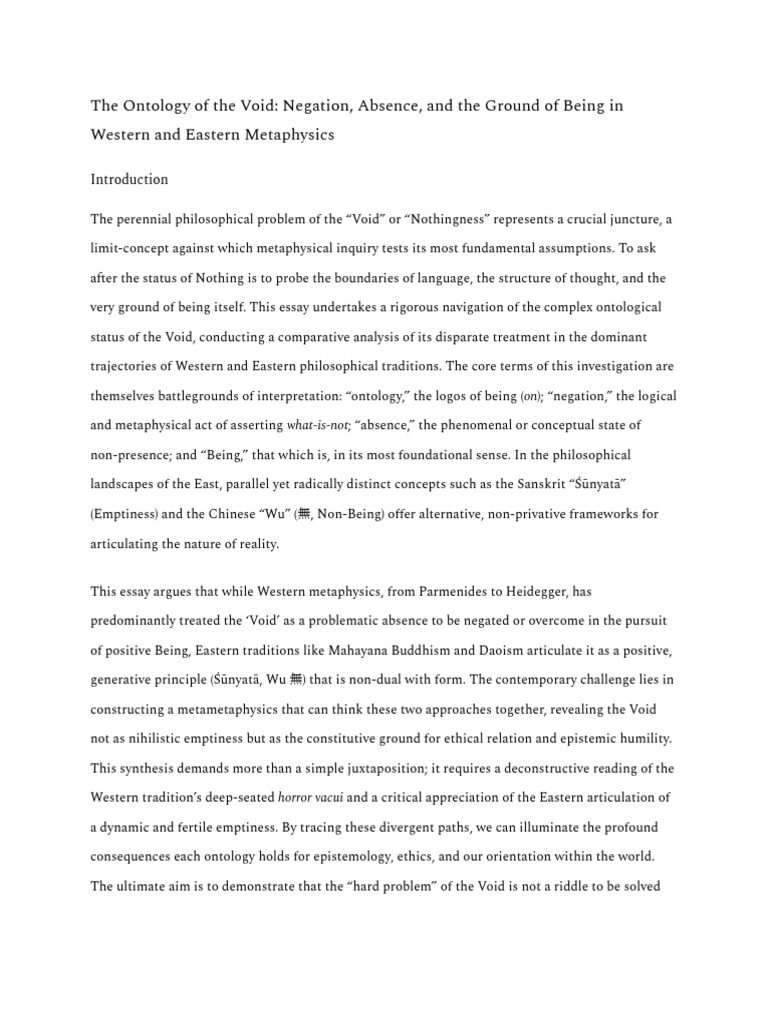 The Ontology of The Void - Negation, Absence, and The Ground of Being ...