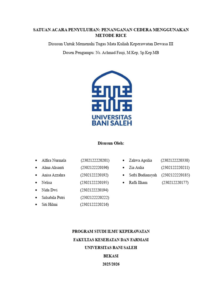 Penanganan Cedera Metode RICE | PDF