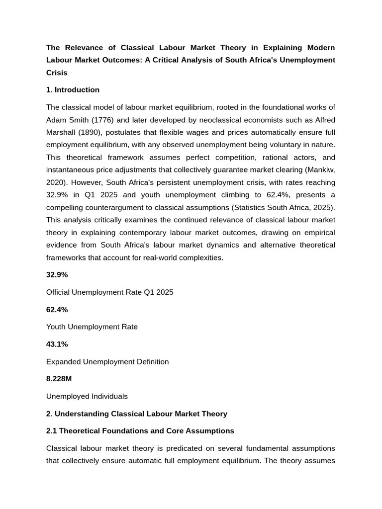 The Relevance of Classical Labour Market Theory in Explaining Modern ...