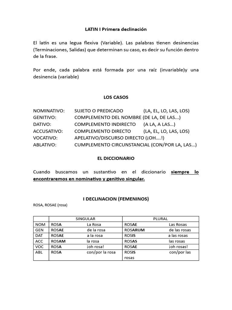 LATIN I Primera Declinación | PDF