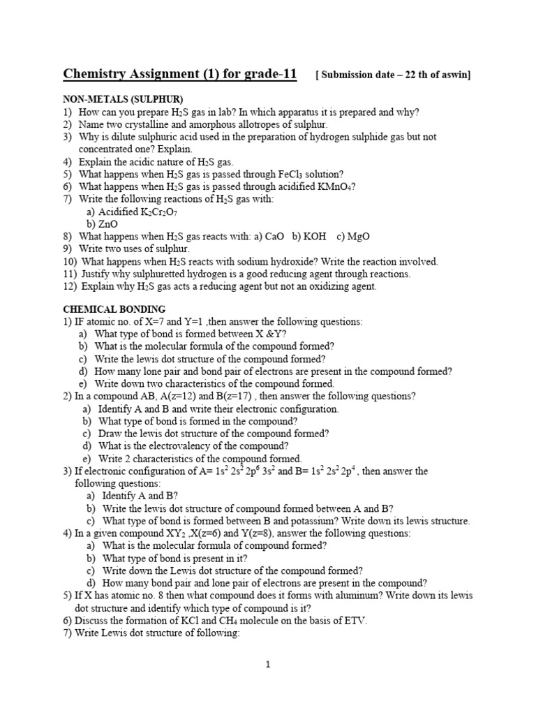 Grade 11 Chemistry Assignment Guide | PDF | Chemical Compounds | Redox