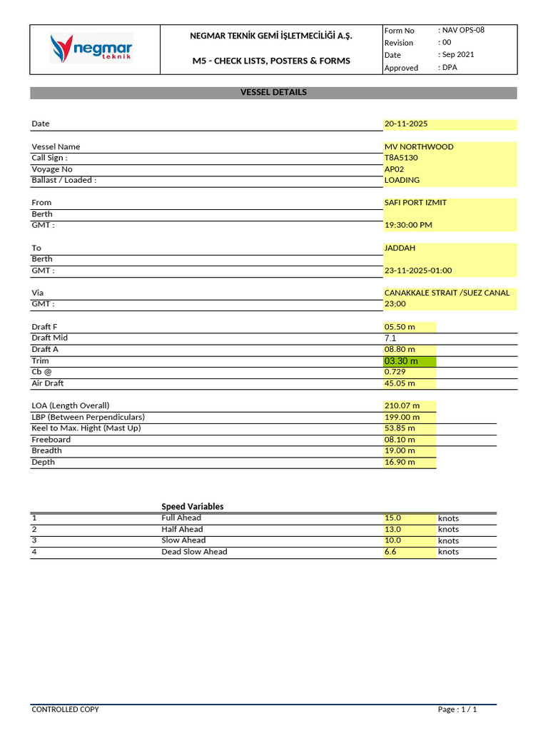 Passage Plan - 17.11.2025 | PDF