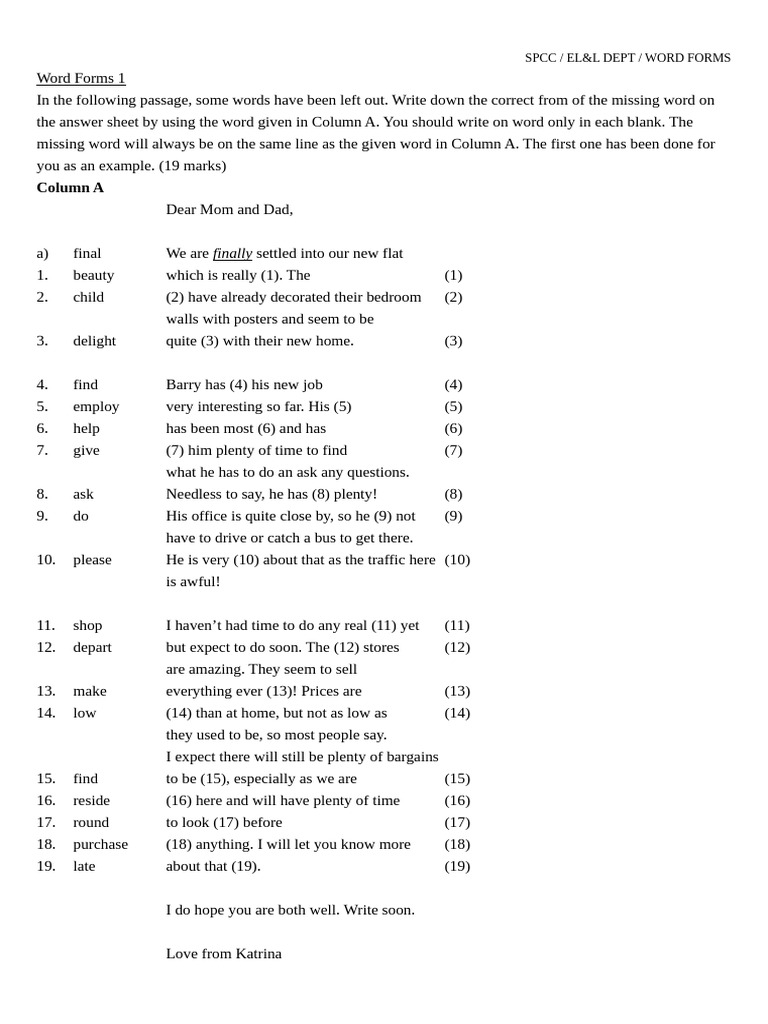 Word Forms Practice Exercises | PDF