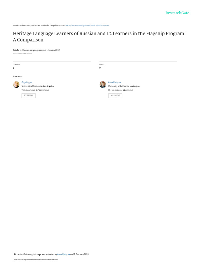 Russian Heritage vs. L2 Learners Comparison | PDF | Second Language ...