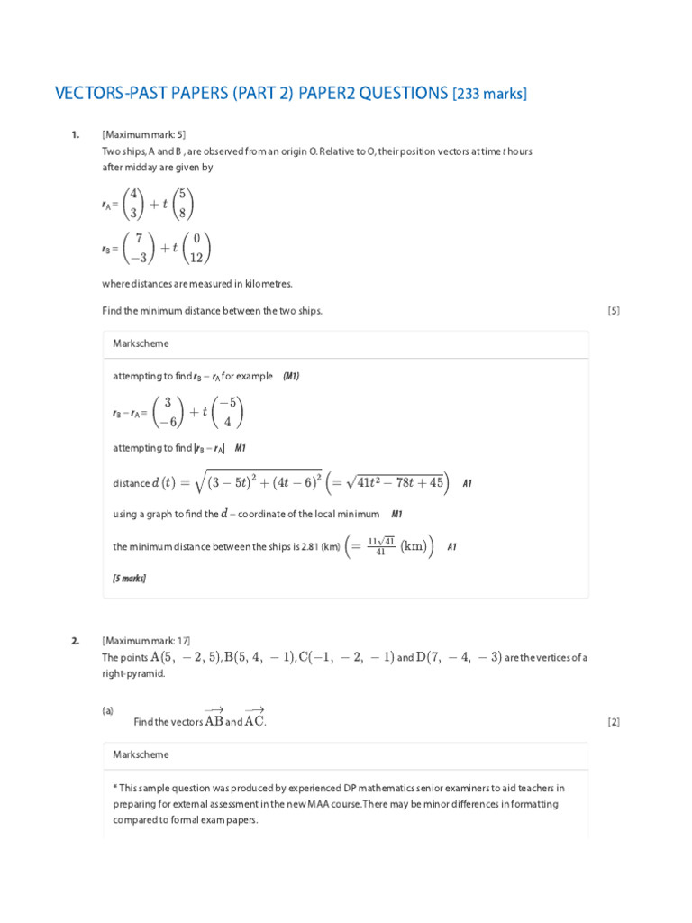 Vectors Past Papers: Paper 2 Questions | PDF | Angle | Speed