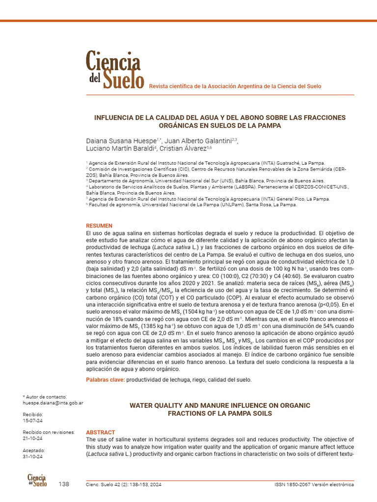 Efecto del agua salina en suelos de La Pampa | PDF | Agua | Carbono ...