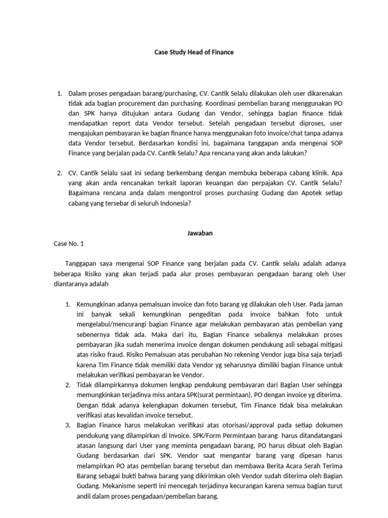 Case Study Head of Finance (Miftahul Jannah) | PDF