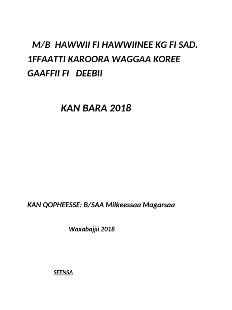 KAROORA WAGGAA Koree Gaaffii Fi Deebii Bara2018 | PDF