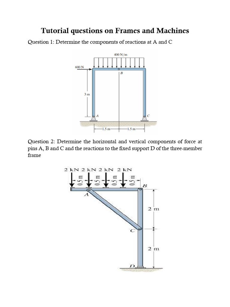 Tutorial Questions On Frames and Machines 2025 CCB232 | PDF