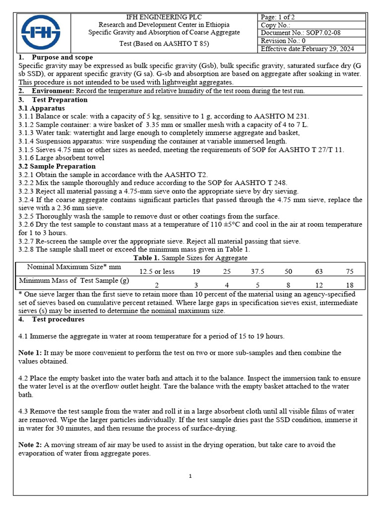 Sop7!02!08 For Aashto T 85 Specific Gravity and Absorption of Coarse ...
