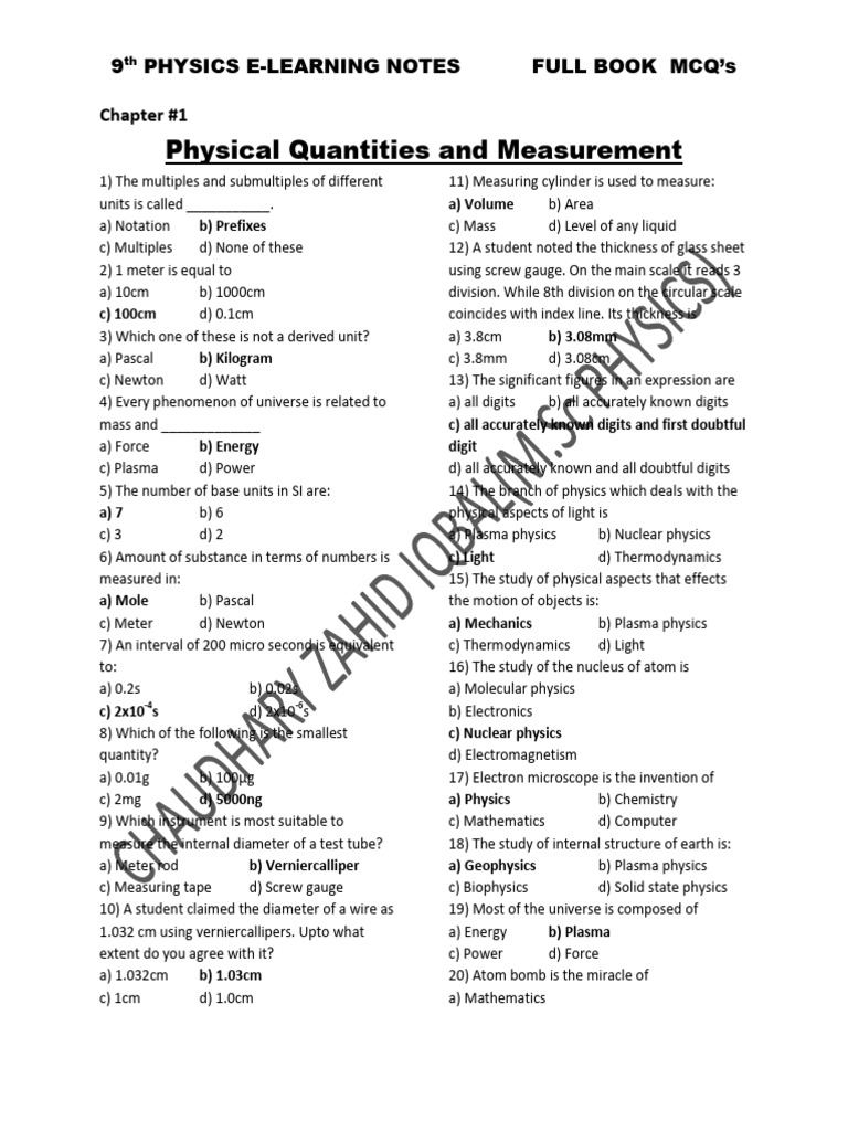 MCQ,s 9th Physics | PDF | Force | Acceleration