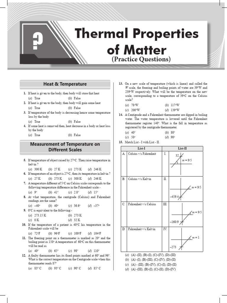 Thermal Properties of Matter Practice Questions | PDF | Fahrenheit ...