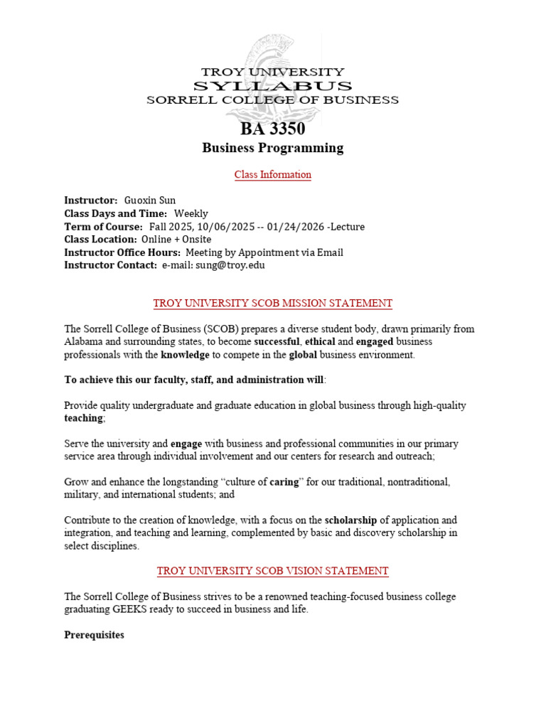 Syllabus BA 3350 Fall 2025 | PDF | Americans With Disabilities Act Of ...