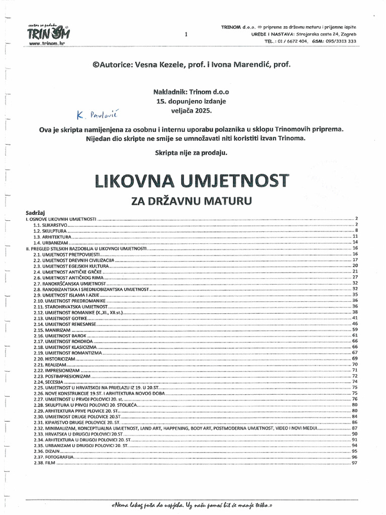 Skripta Likovne Umjetnosti Trinom | PDF