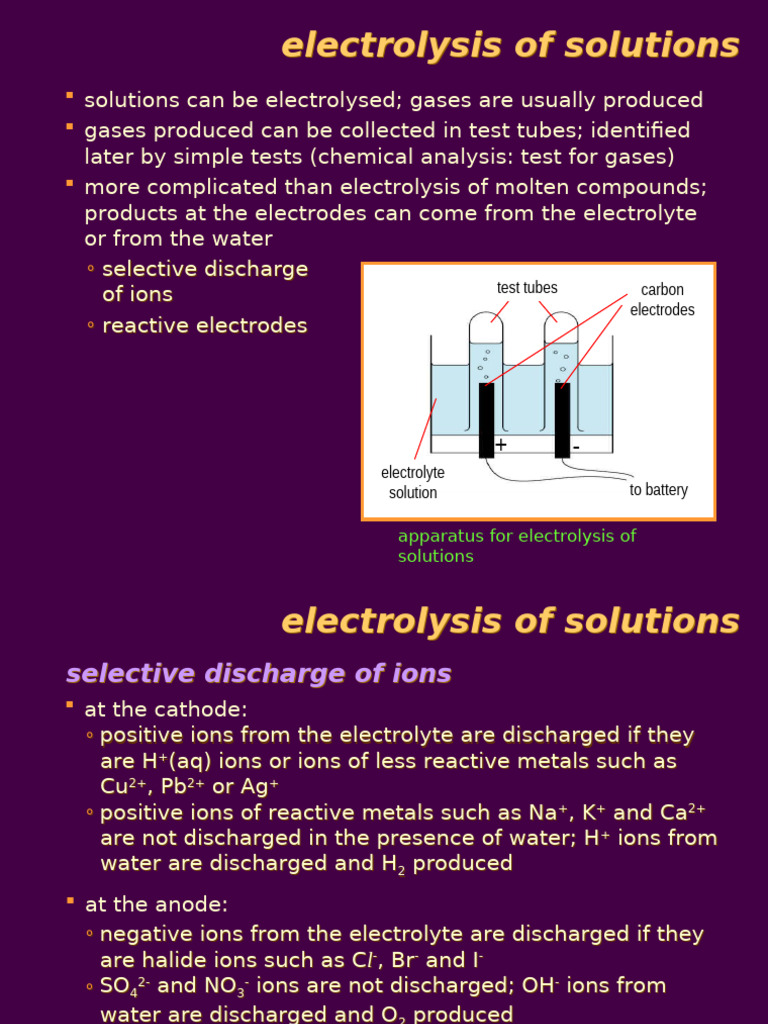 Electrolysis Solutions | PDF | Ion | Electrolyte
