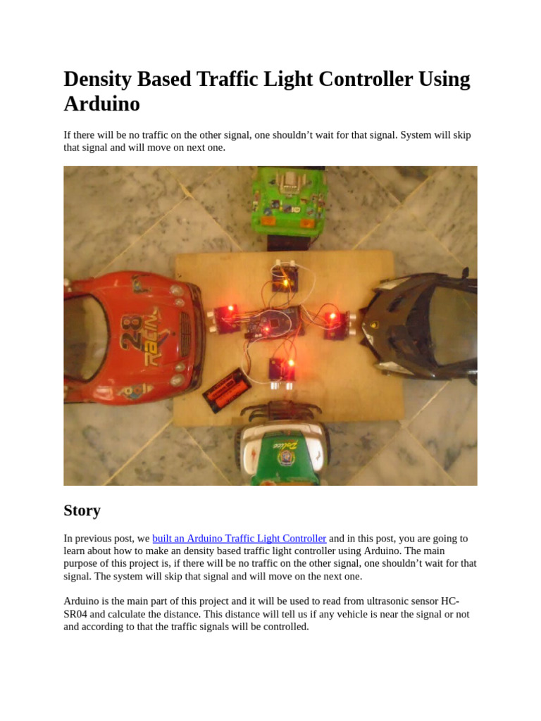 Density Based Traffic Light Controller Using Arduino1111 | PDF | Traffic Light | Ultrasound