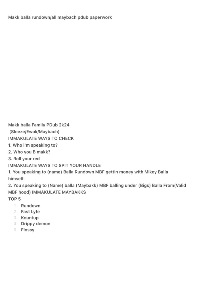 Makk Balla Rundown:All Maybach Pdub Paperwork | PDF