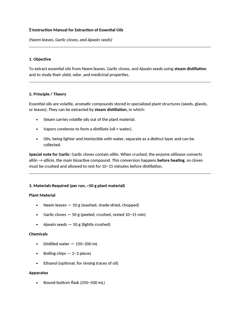 ? Instruction Manual for Extraction of Essential Oils | PDF ...