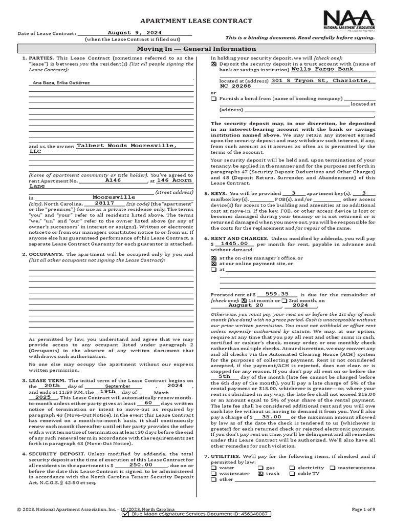 North Carolina Apartment Lease Agreement | PDF | Lease | Insurance