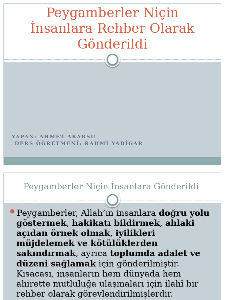 Peygamberler Niçin İnsanlara Rehber Olarak Gönderildi | PDF