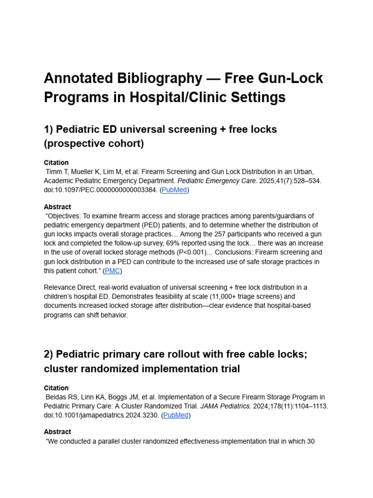 Annotated Bibliography — Free Gun-Lock Programs in Hospital_Clinic ...