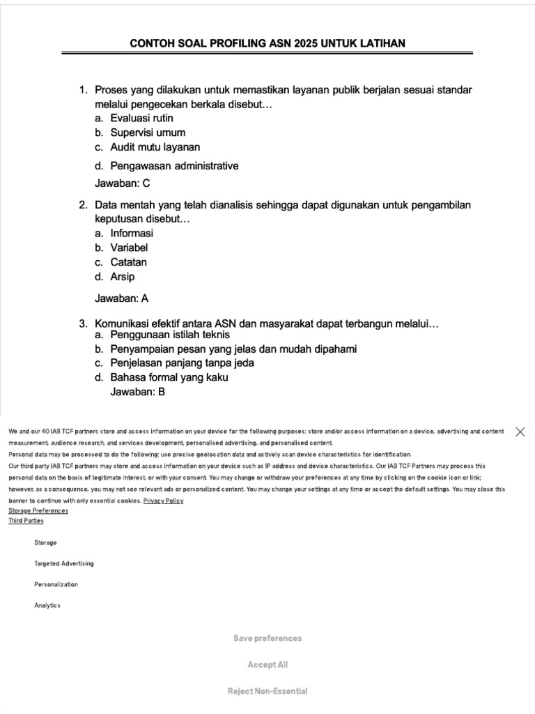 Contoh Soal Profiling ASN 2025 | PDF