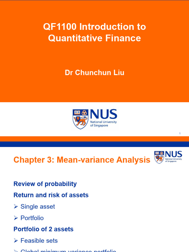 Mean-Variance Analysis in Finance | PDF | Random Variable | Probability ...