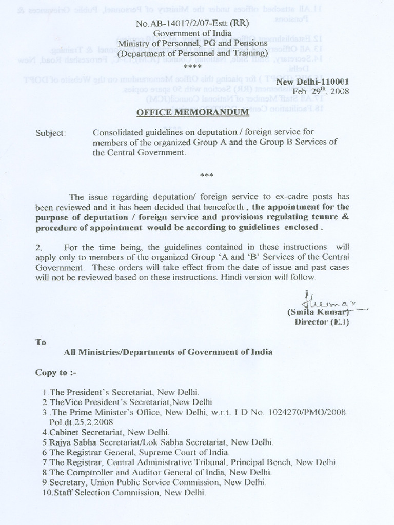Guidelines for Central Government Deputation | PDF | Government Of ...