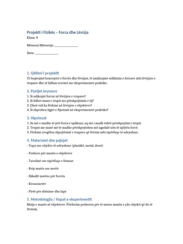Projekti Fizike Forca Dhe Levizja | PDF