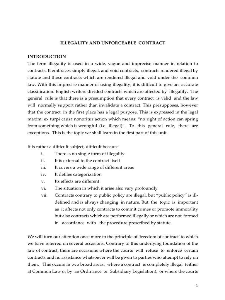 Contract Law2 Note On Illegality and Unenforceable Contract | PDF ...