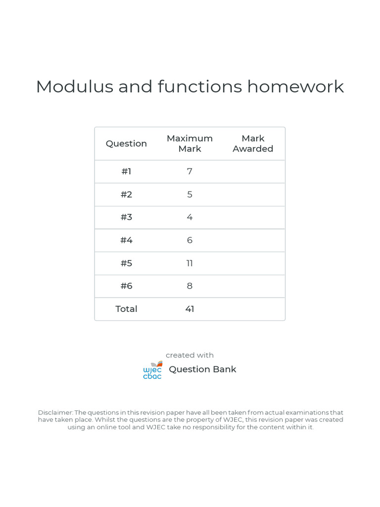Modulus and Functions Homework | PDF