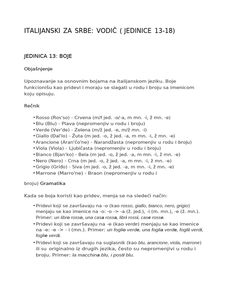 Talijanski Za Srbe 40 Jedinica | PDF