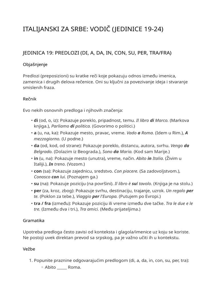 Talijanski Za Srbe 40 Jedinica | PDF