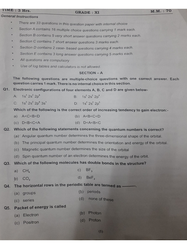Chem-Half-Yearly-Exam-Sample Paper | PDF