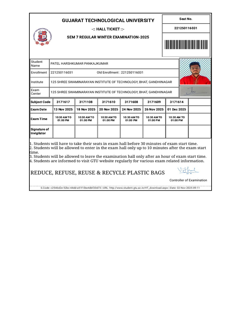 Gtu Hall Ticket | PDF